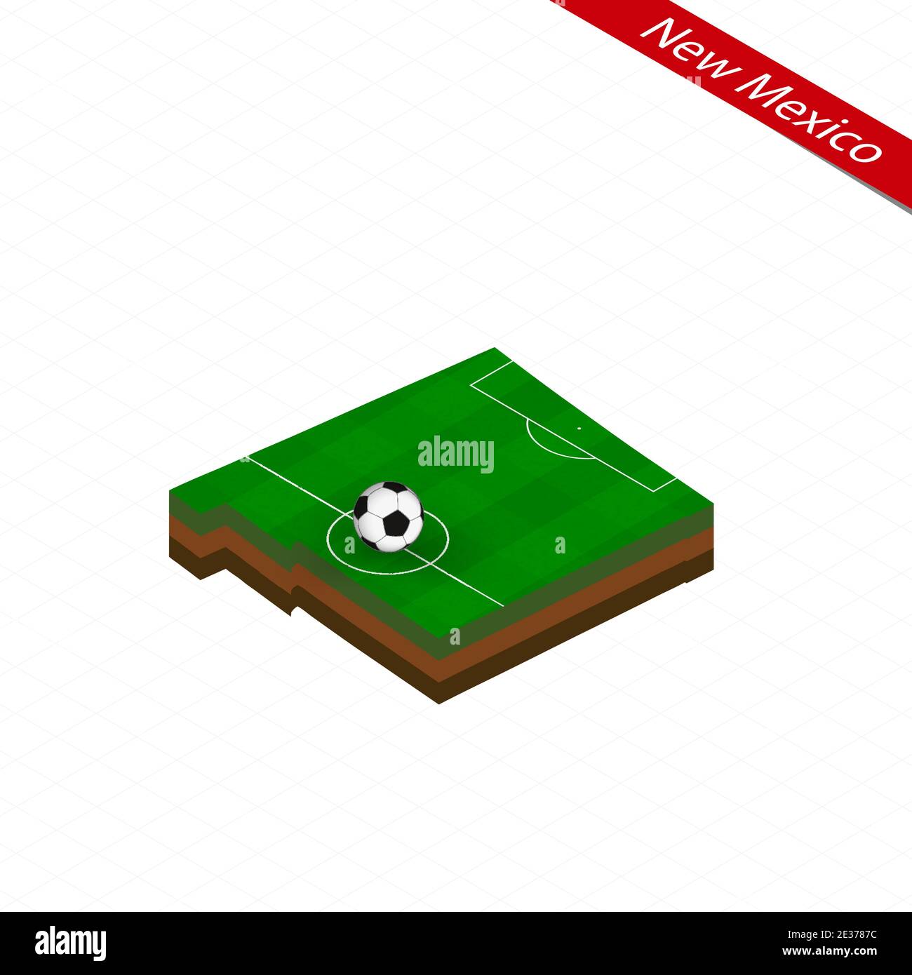 Isometric map of US state New Mexico with soccer field. Football ball ...