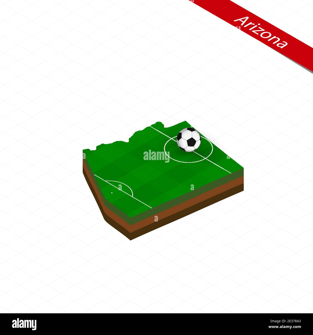Isometric map of US state Arizona with soccer field. Football ball in ...