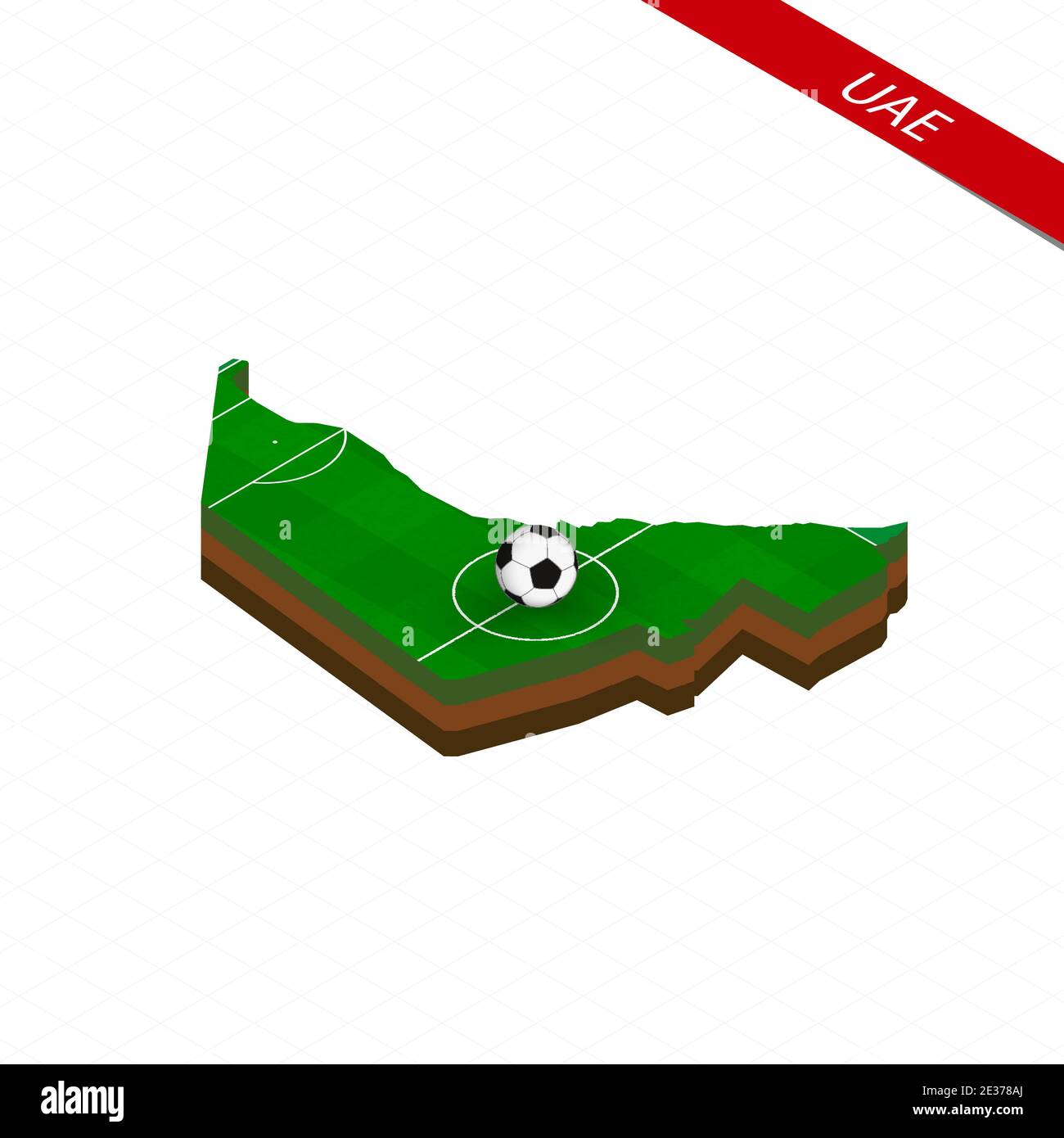 Isometric map of United Arab Emirates with soccer field. Football ball ...