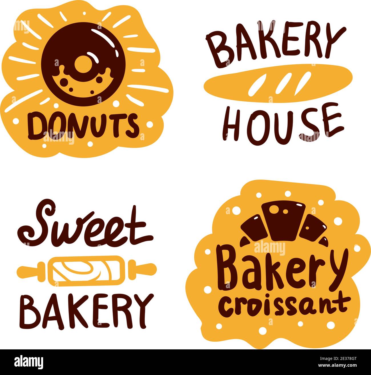 Bread and bakery products logos and icons with lettering. Bagel and ...
