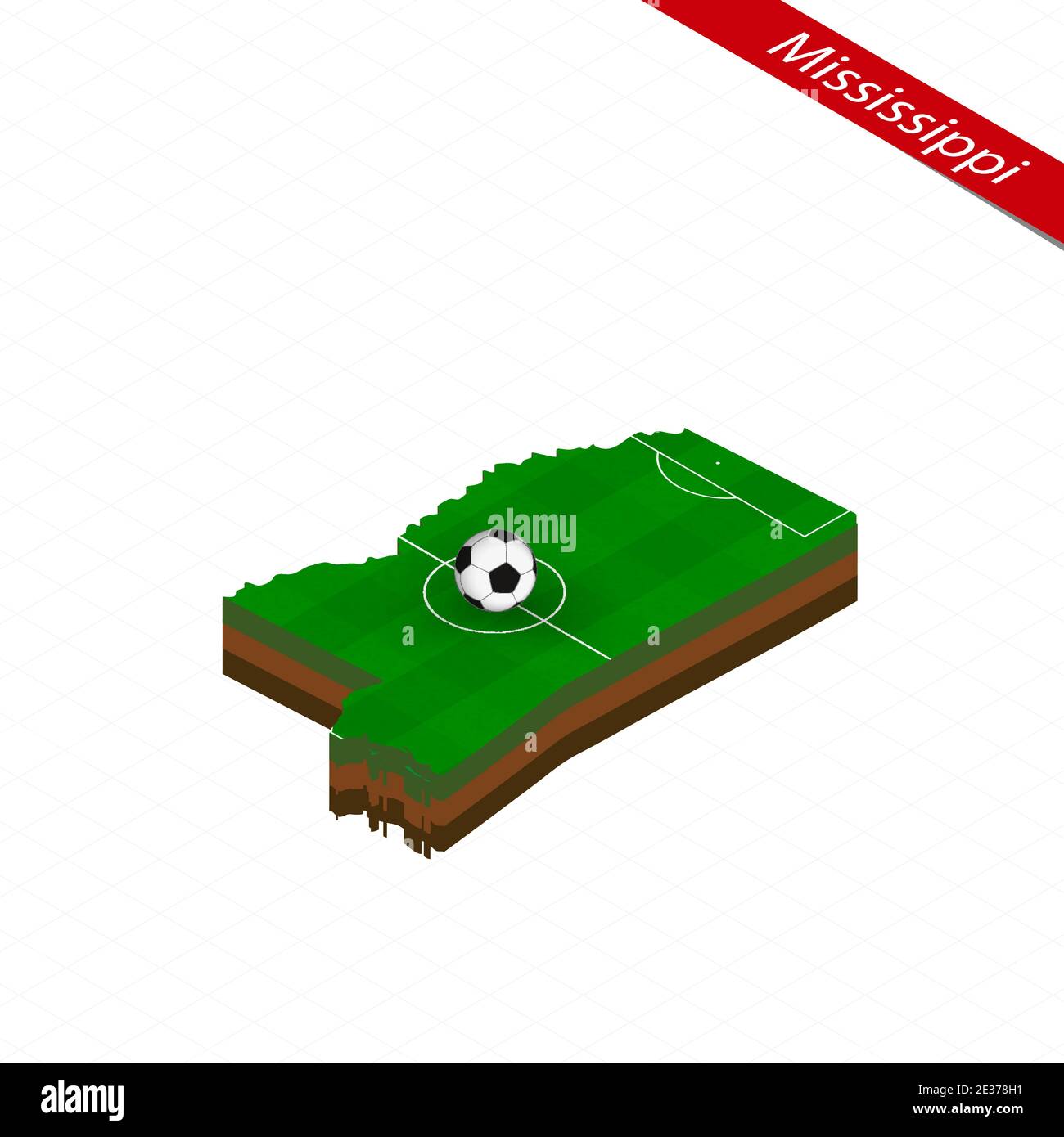 Isometric map of US state Mississippi with soccer field. Football ball ...