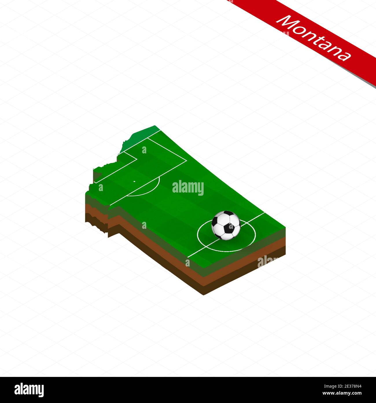 Isometric map of US state Montana with soccer field. Football ball in ...