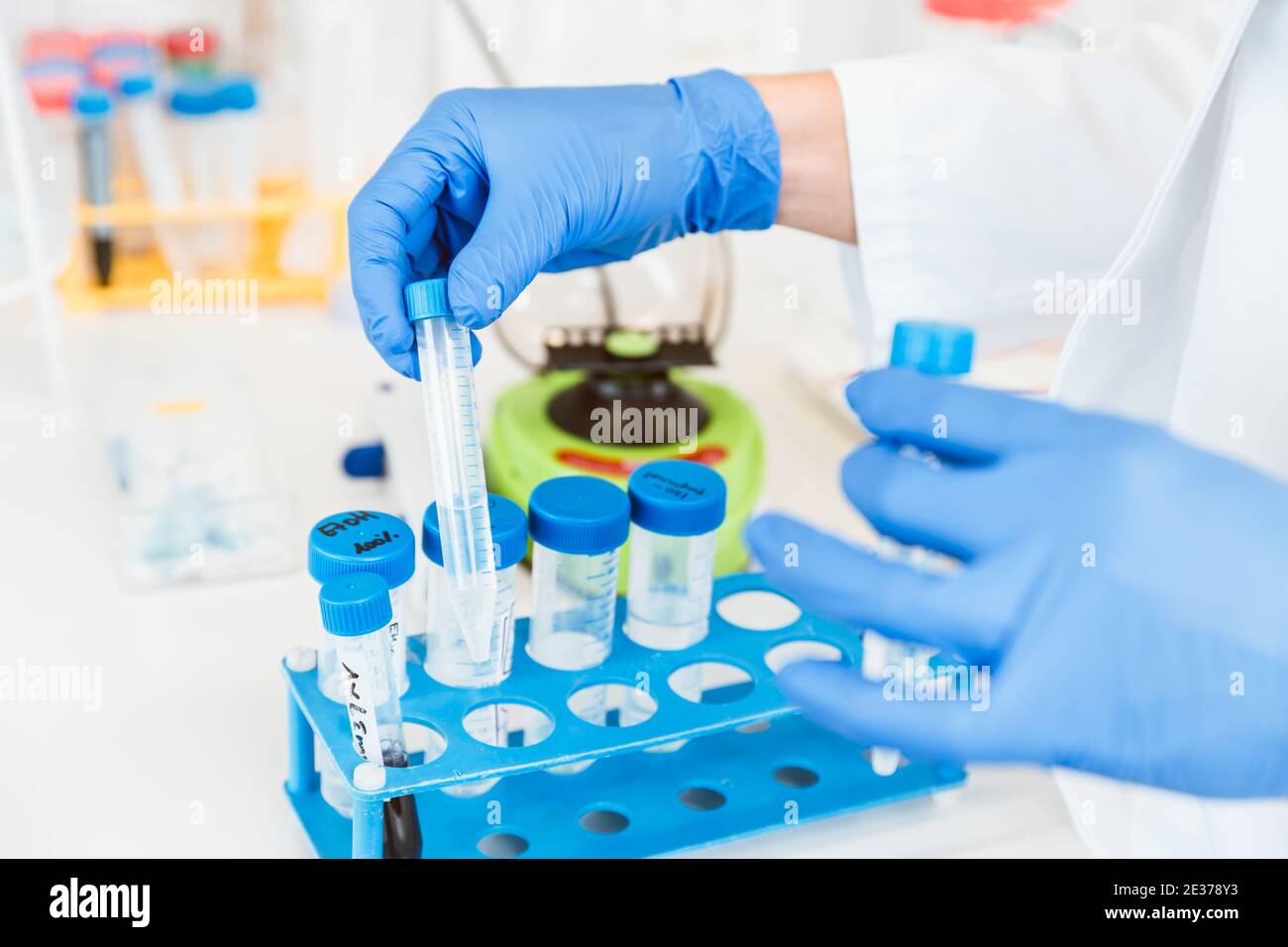 Doctor hands holding test tubes Stock Photo - Alamy