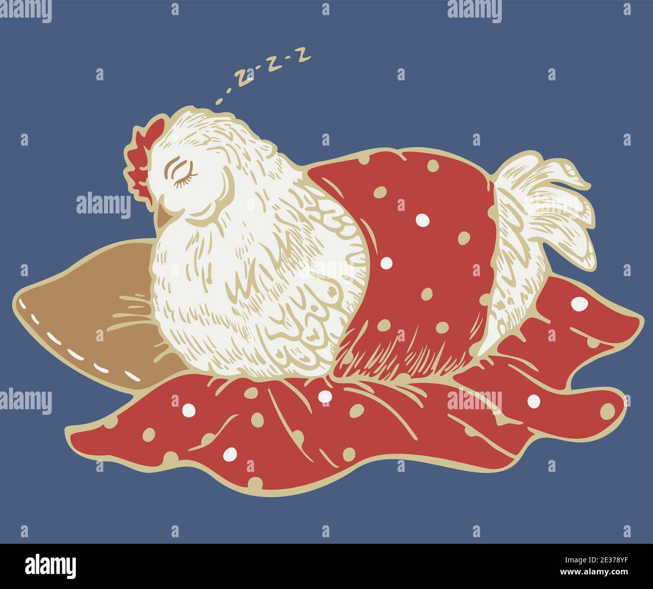 Vector illustration of a hen sleeping on a pillow. Cute animal bird ...