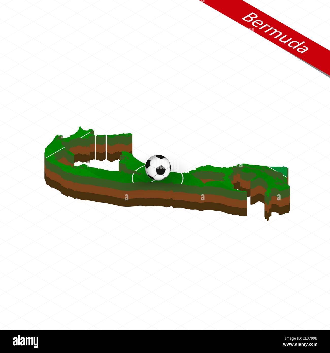 Isometric map of Bermuda with soccer field. Football ball in center of ...
