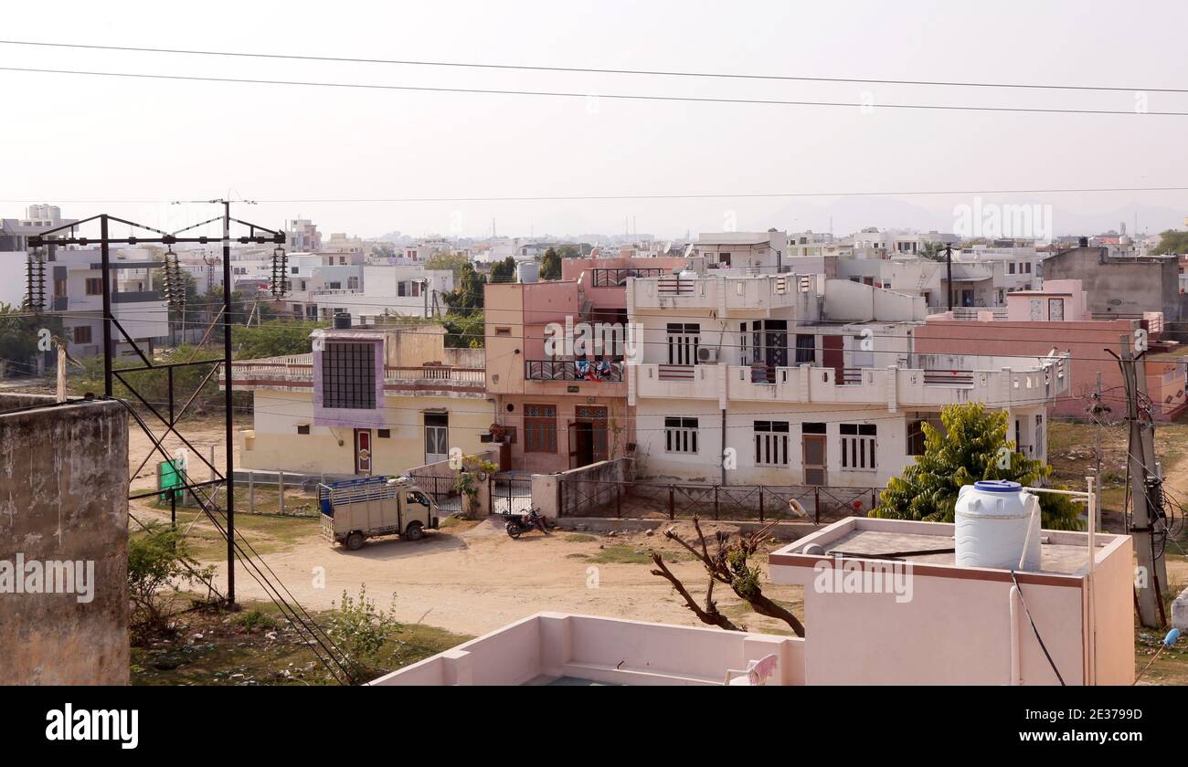 Beawar, Rajasthan, India, Jan. 17, 2021: High voltage electricity wires ...