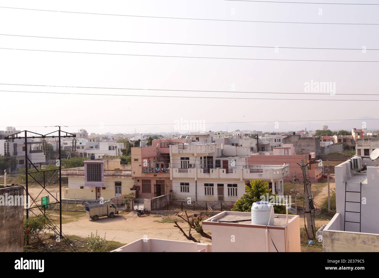 Beawar, Rajasthan, India, Jan. 17, 2021: High voltage electricity wires ...