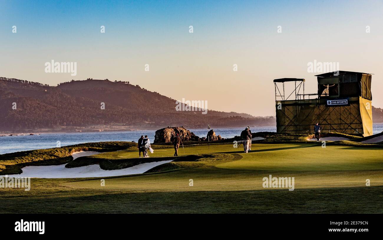 Pebble Beach, California, February 17, 2018: The famous 18th hole at ...