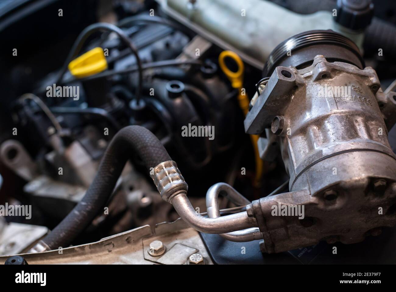 Air conditioning compressor Car engine Stock Photo - Alamy