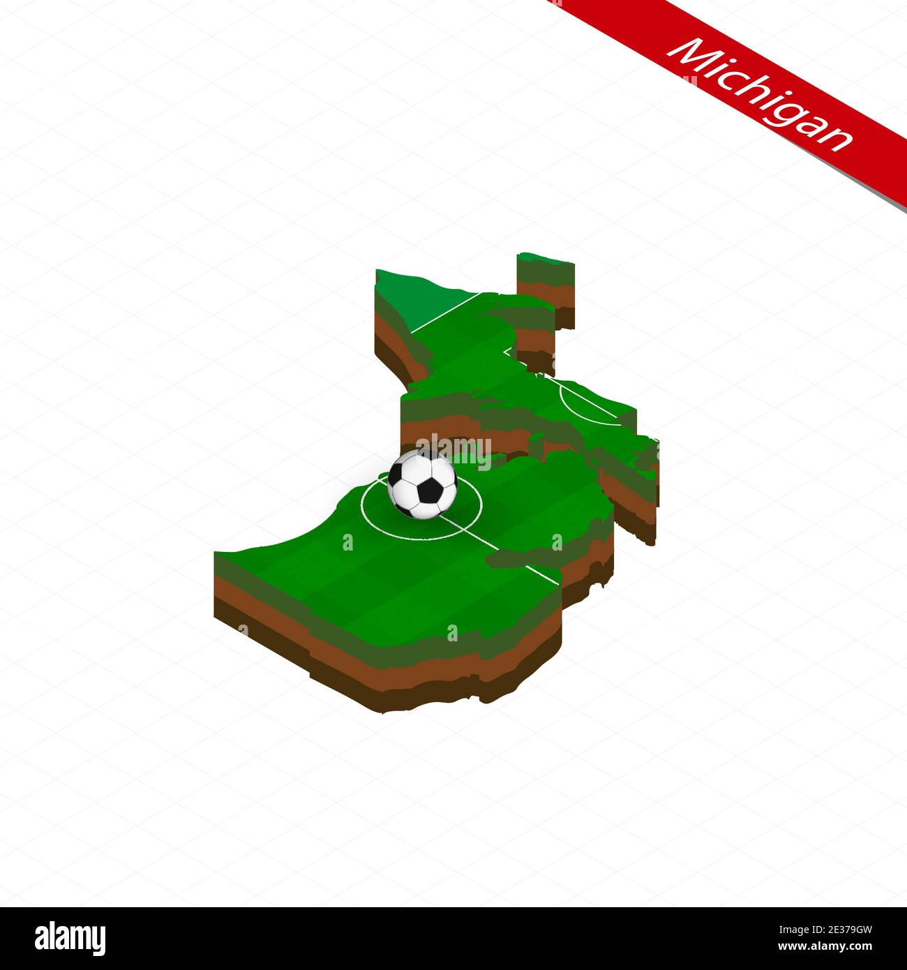 Isometric map of US state Michigan with soccer field. Football ball in ...