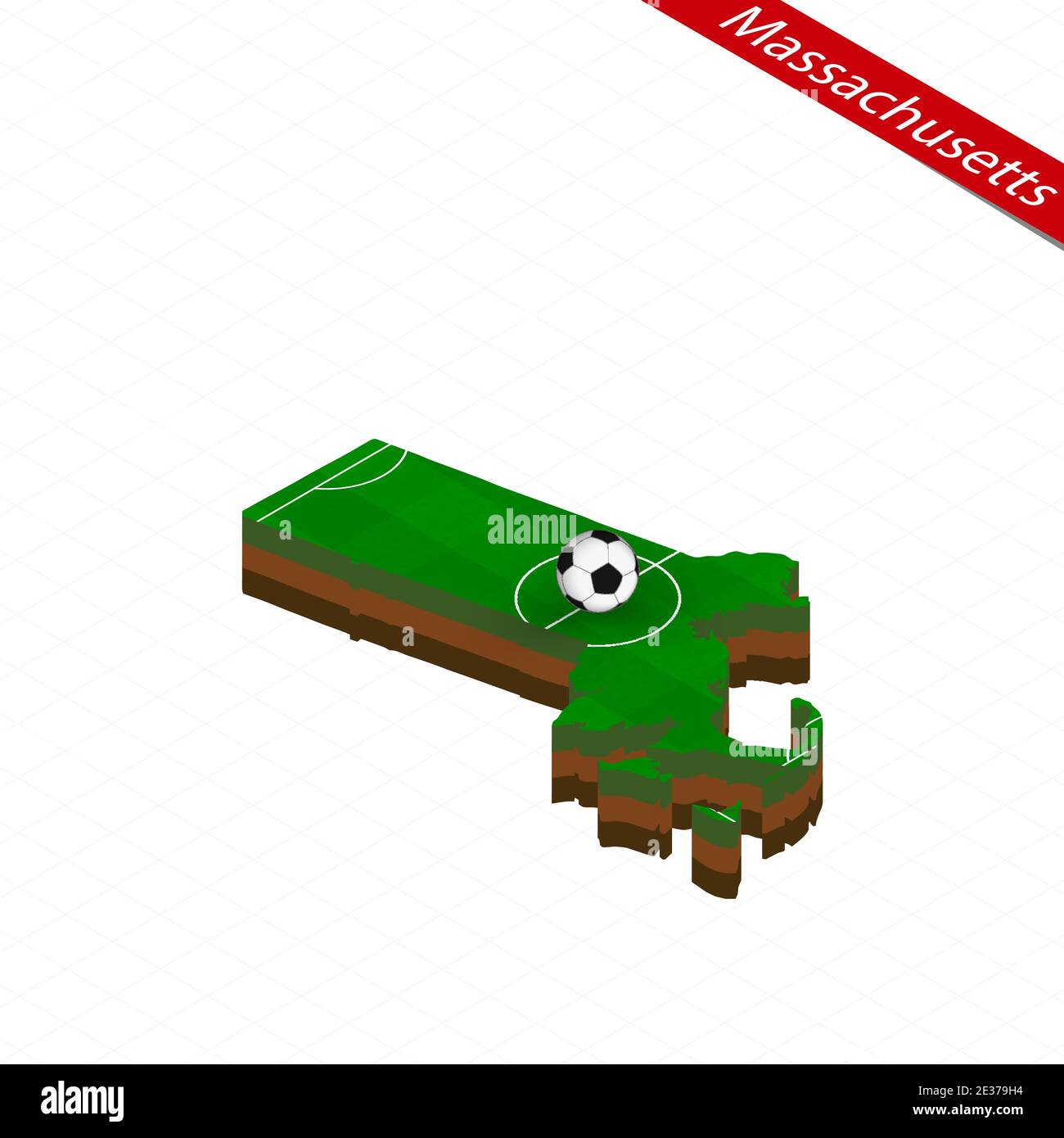 Isometric map of US state Massachusetts with soccer field. Football ...