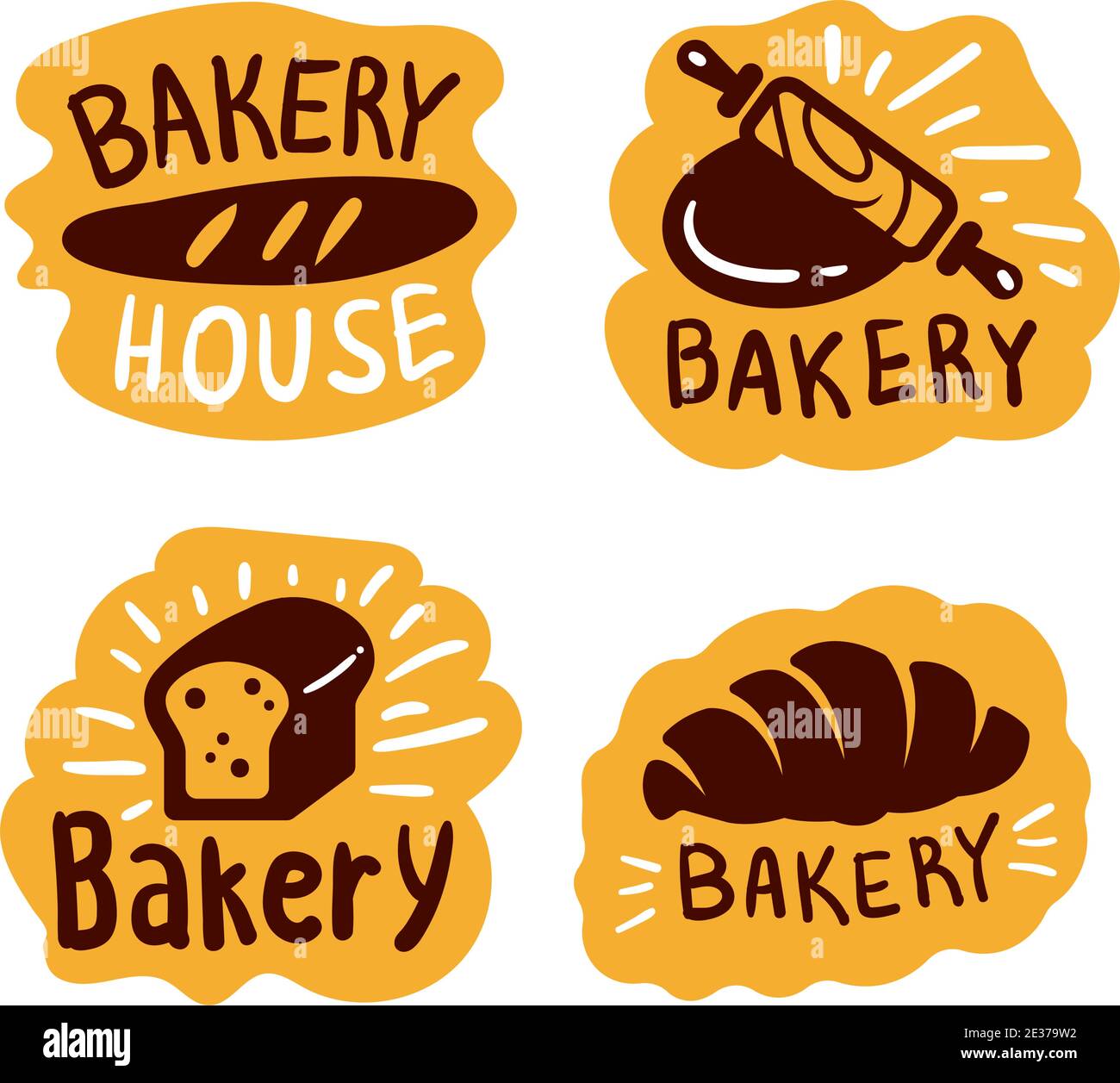 Bread and bakery products logos and icons with lettering. Bagel and ...