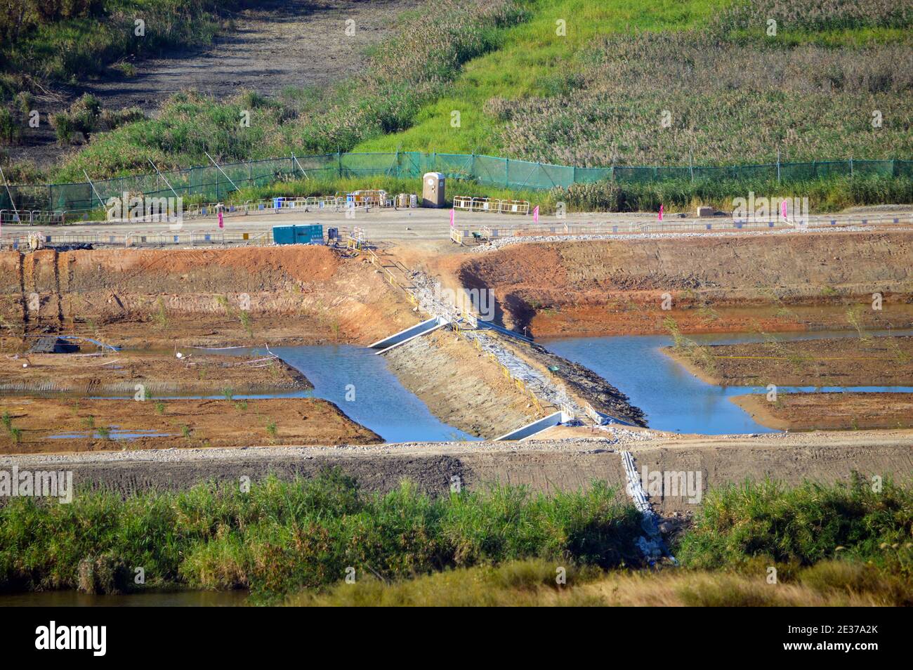 Construction at old Sham Chun River meander adjacent to Lok Ma Chau ...