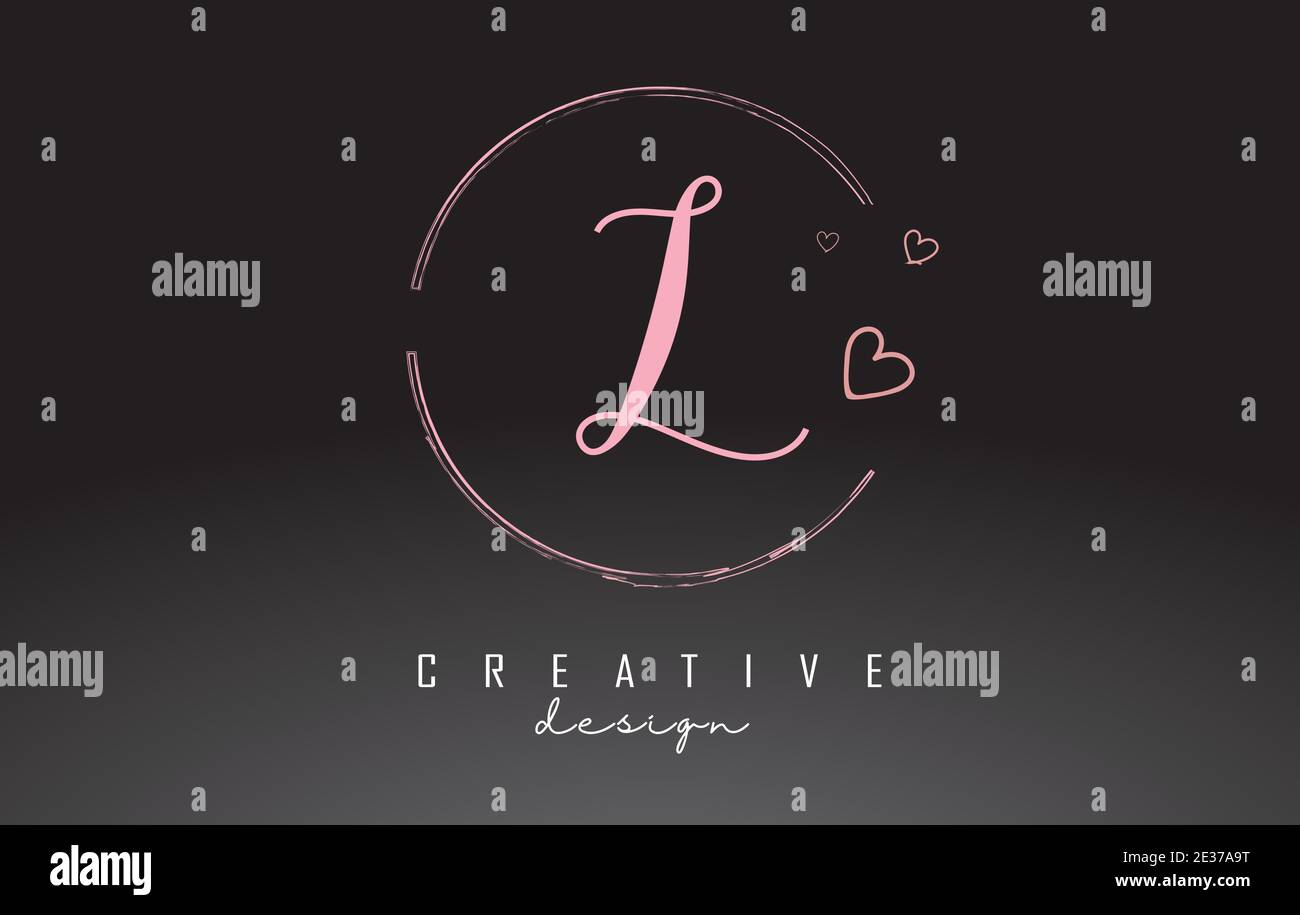 Handwritten L Letter Logo Design with Dust Pink Watercolor Ring and ...
