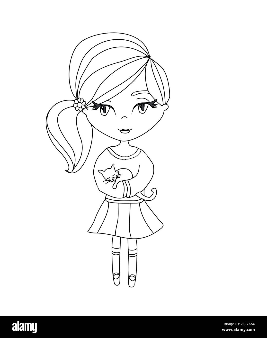 sweet girl and her cat - doodle coloring book Stock Vector Image & Art ...