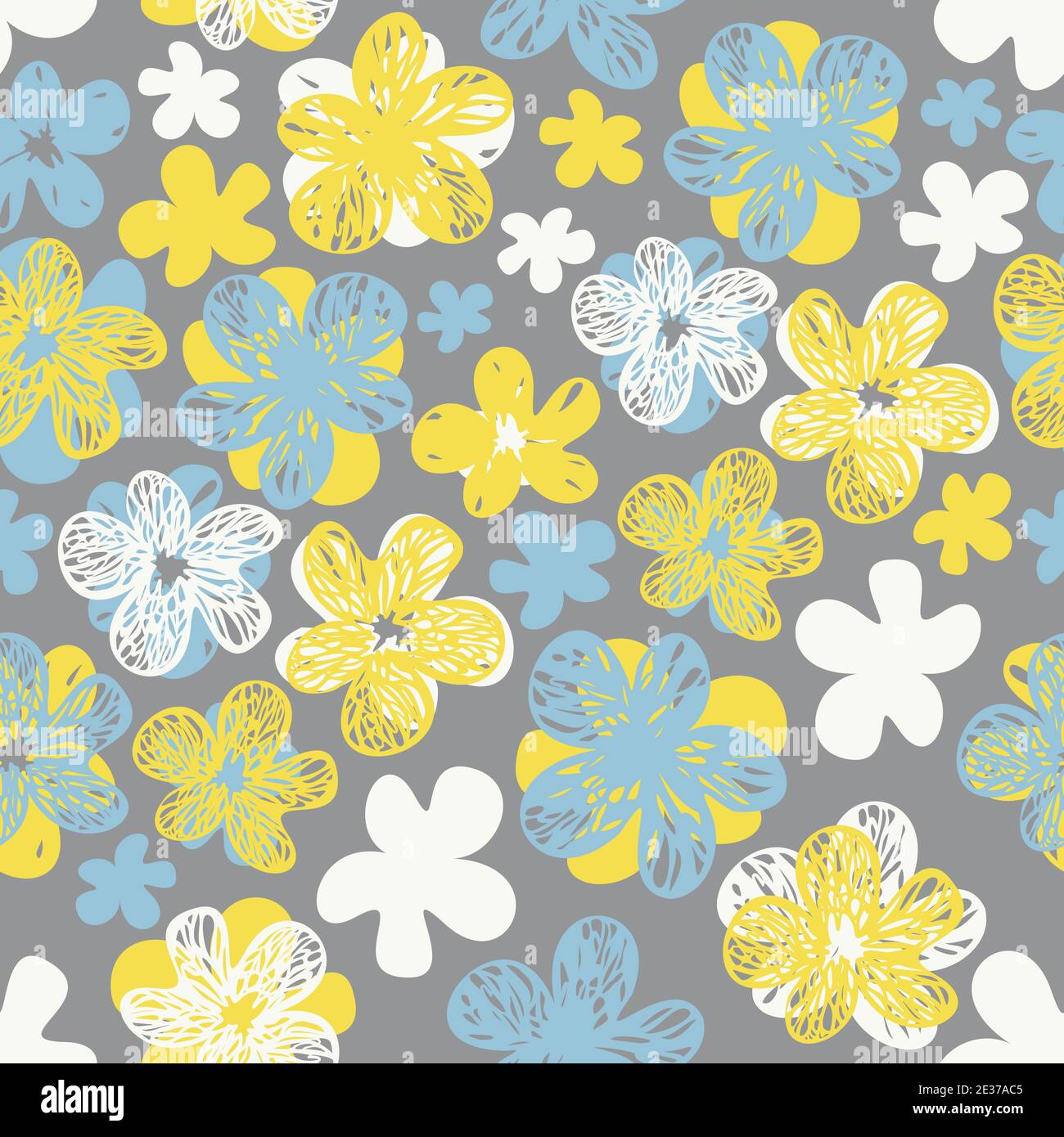 Vector seamless pattern of abstract blooming flowers. Botanical design ...