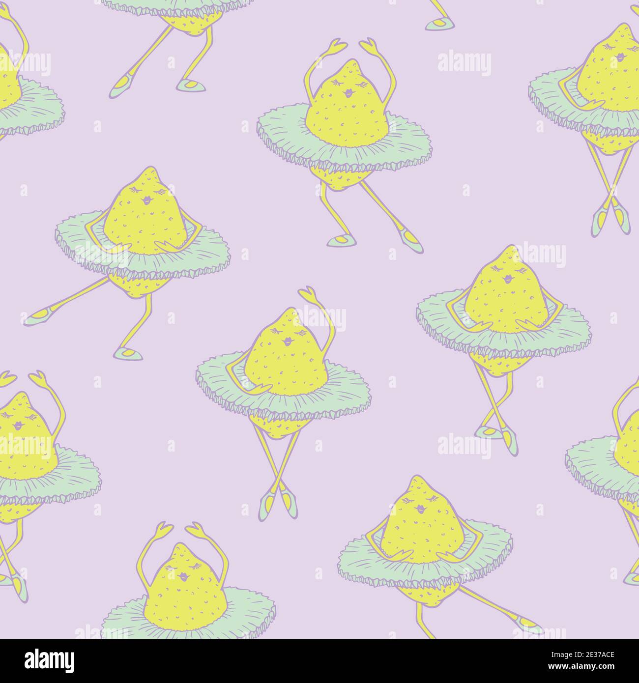 Vector seamless pattern of lemons dancing in ballet tutu. Dancing ...