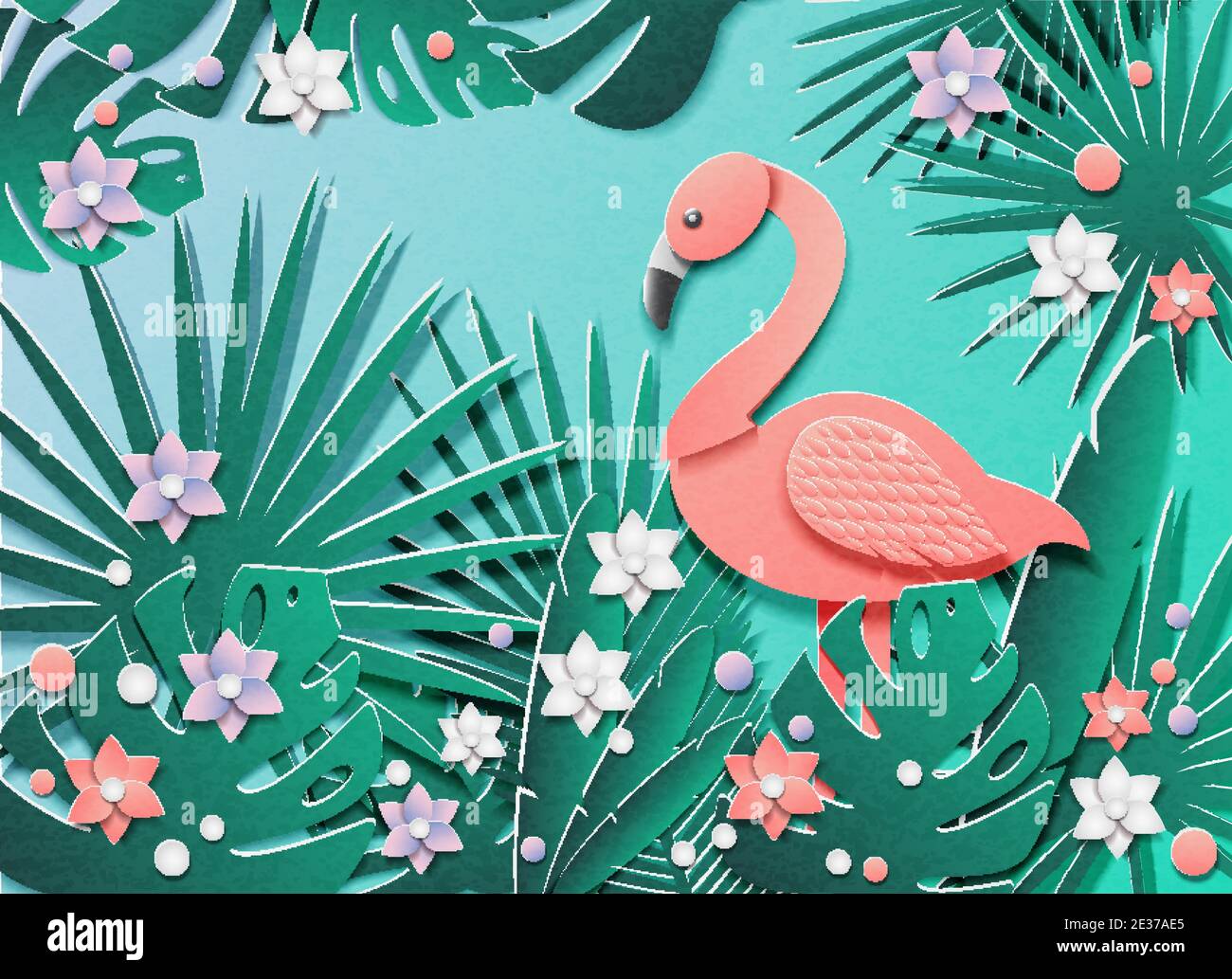 Illustration with tropical plants and flamingos Stock Vector Image ...