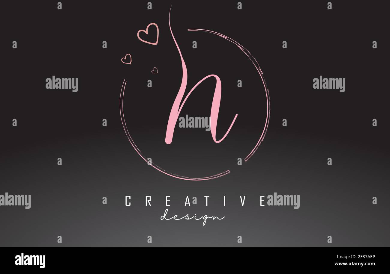 Handwritten N Letter Logo Design with Dust Pink Watercolor Ring and ...