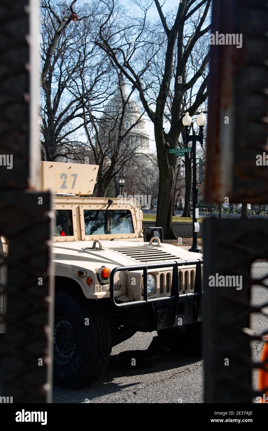 Washington DC, USA. 16th Jan, 2021, National Guard Humvee stands sentry ...