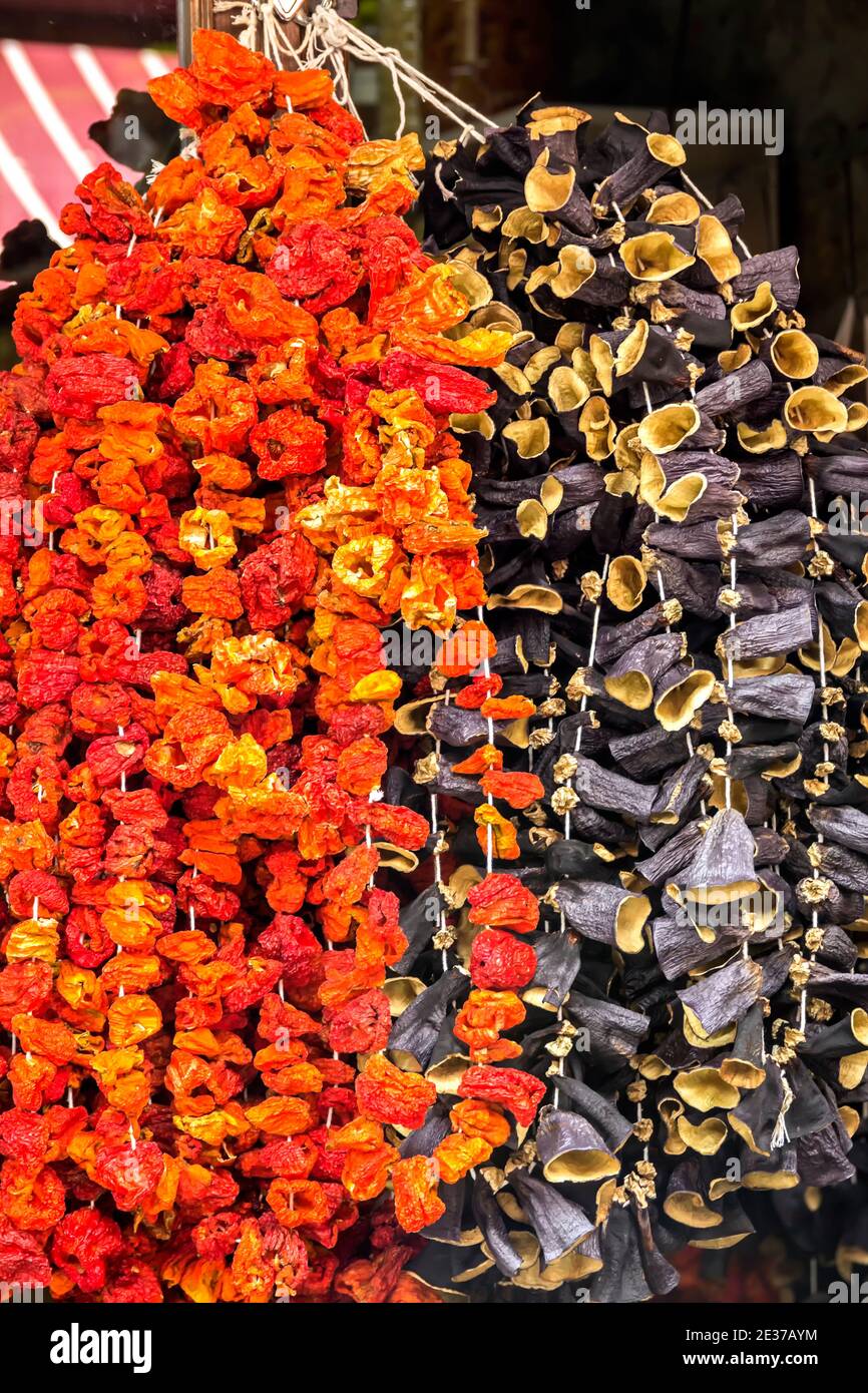Dried Eggplants, Peppers and Other Dried Vegetables Hanging on a String ...