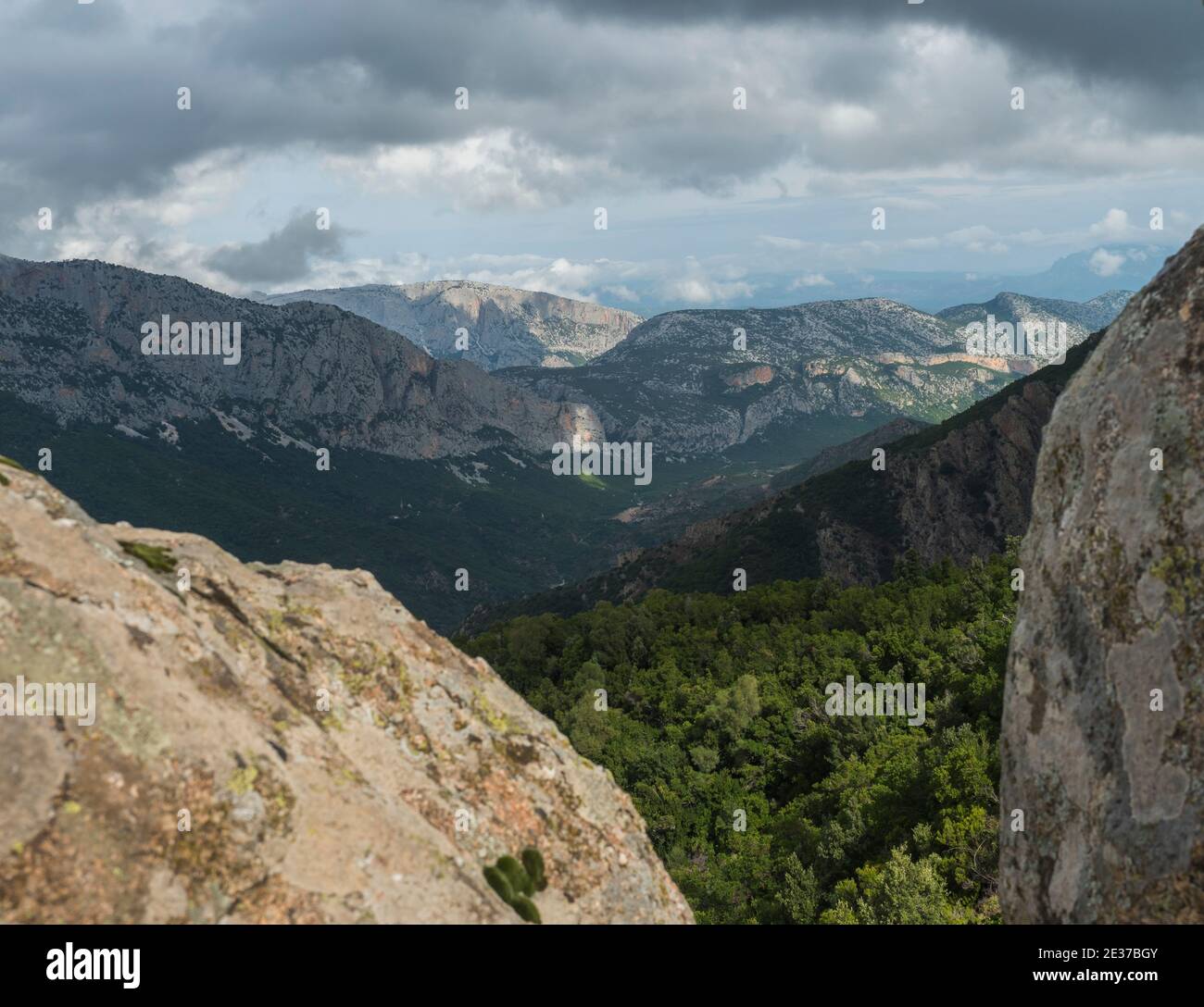 View of Gola Su Gorropu gorge, famous hiking destinantion at green ...