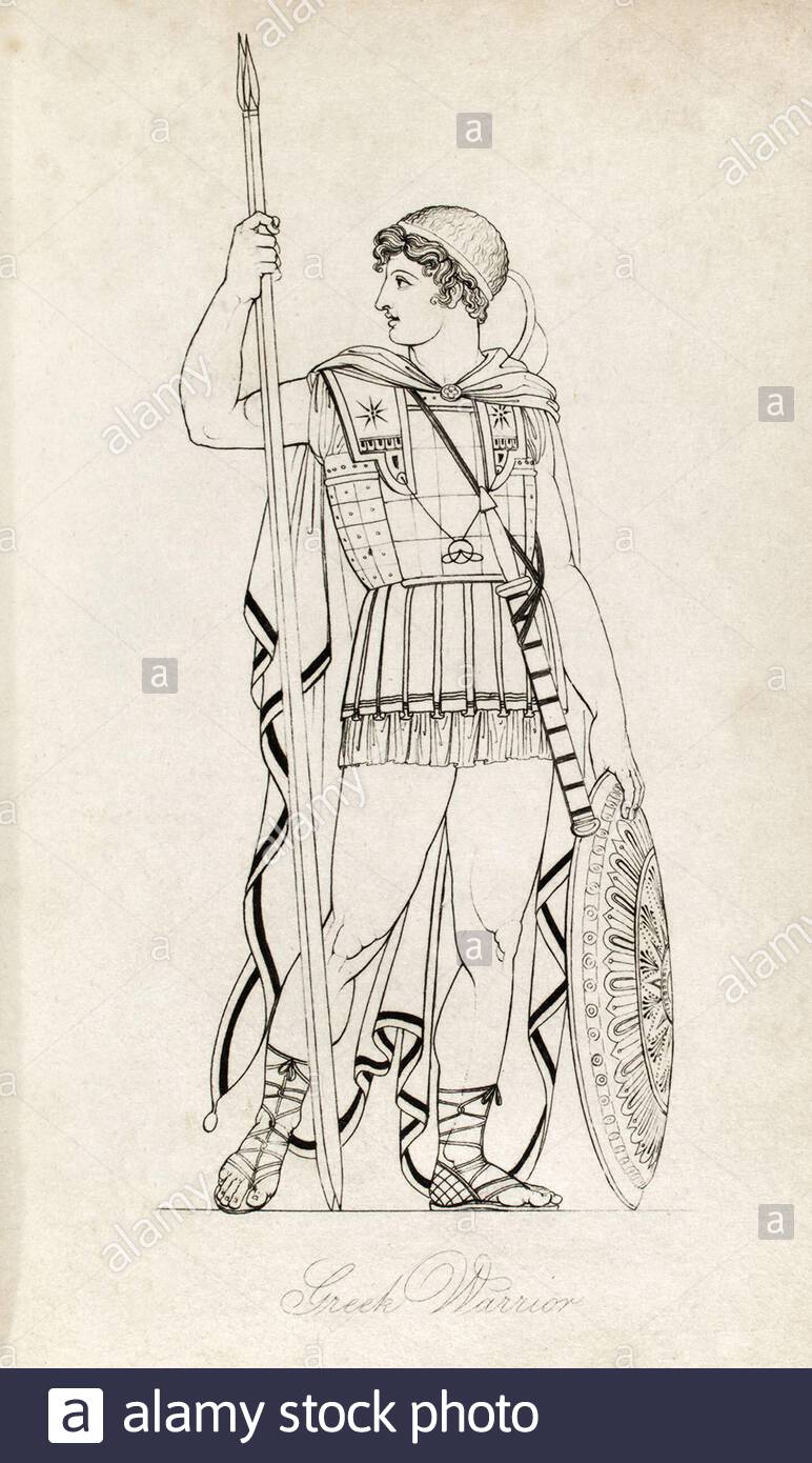 Ancient Greece, Greek Warrior, vintage illustration from 1814 Stock ...
