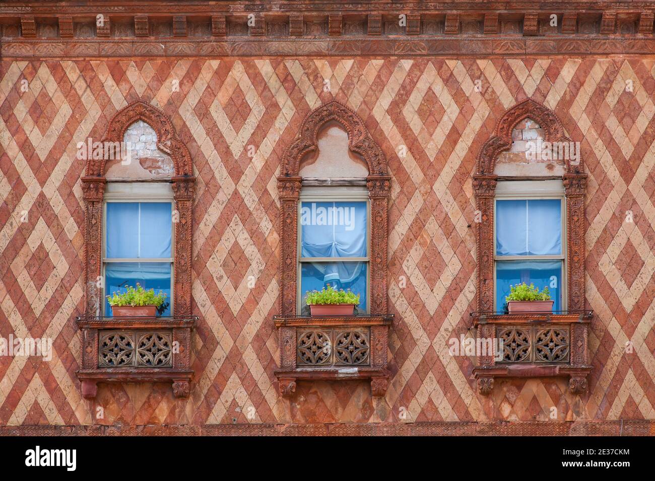 Three beautiful windows of an old palazzo building, Venice, Italy Stock ...