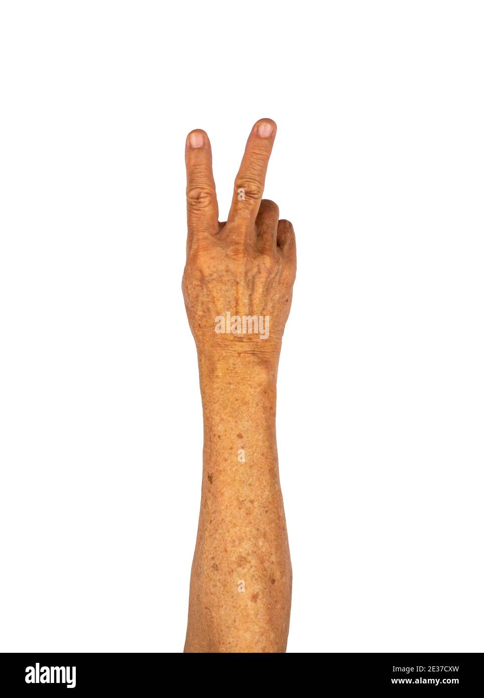 Two finger hand gesture isolated on white background with clipping path ...