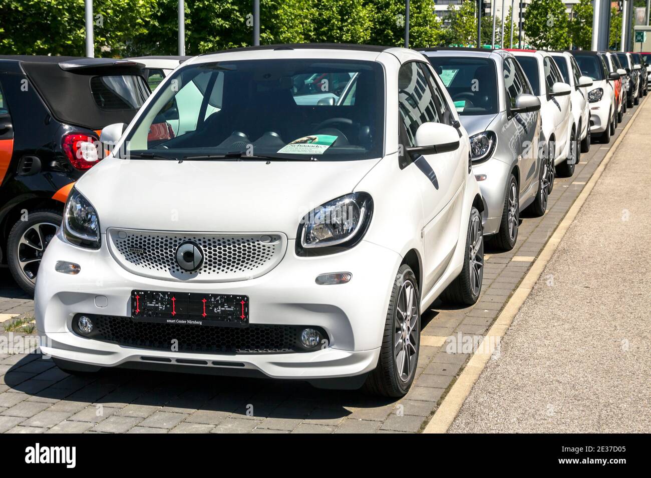 Nurnberg, Germany: A Smart Fortwo car exhibited in front of the ...
