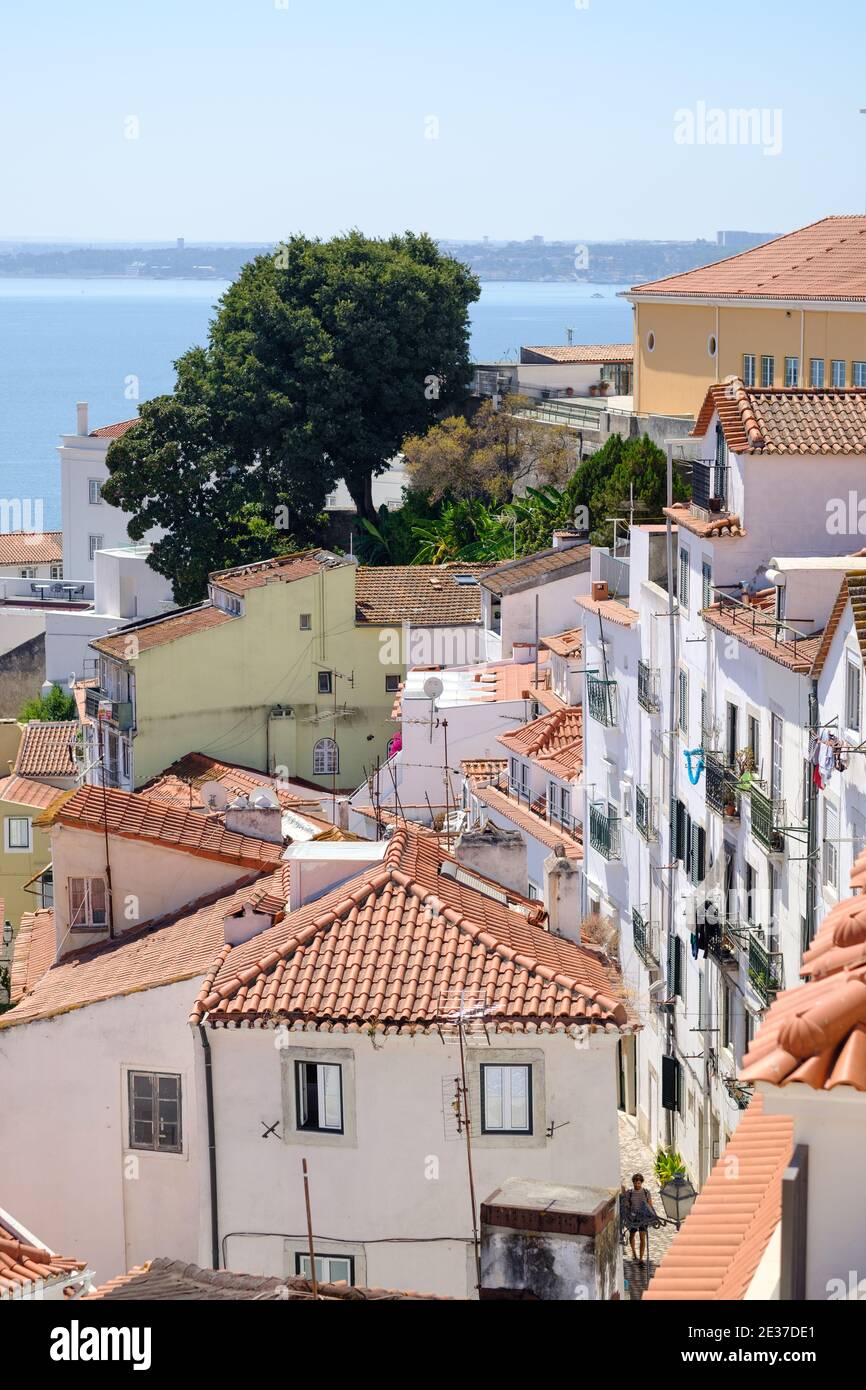 Rooftop view over the historic centre of Lisbon, Portugal Stock Photo ...