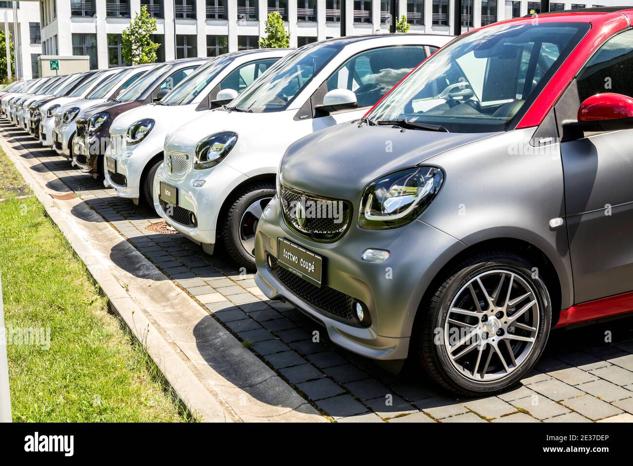 Nurnberg, Germany: A Smart Fortwo car exhibited in front of the ...