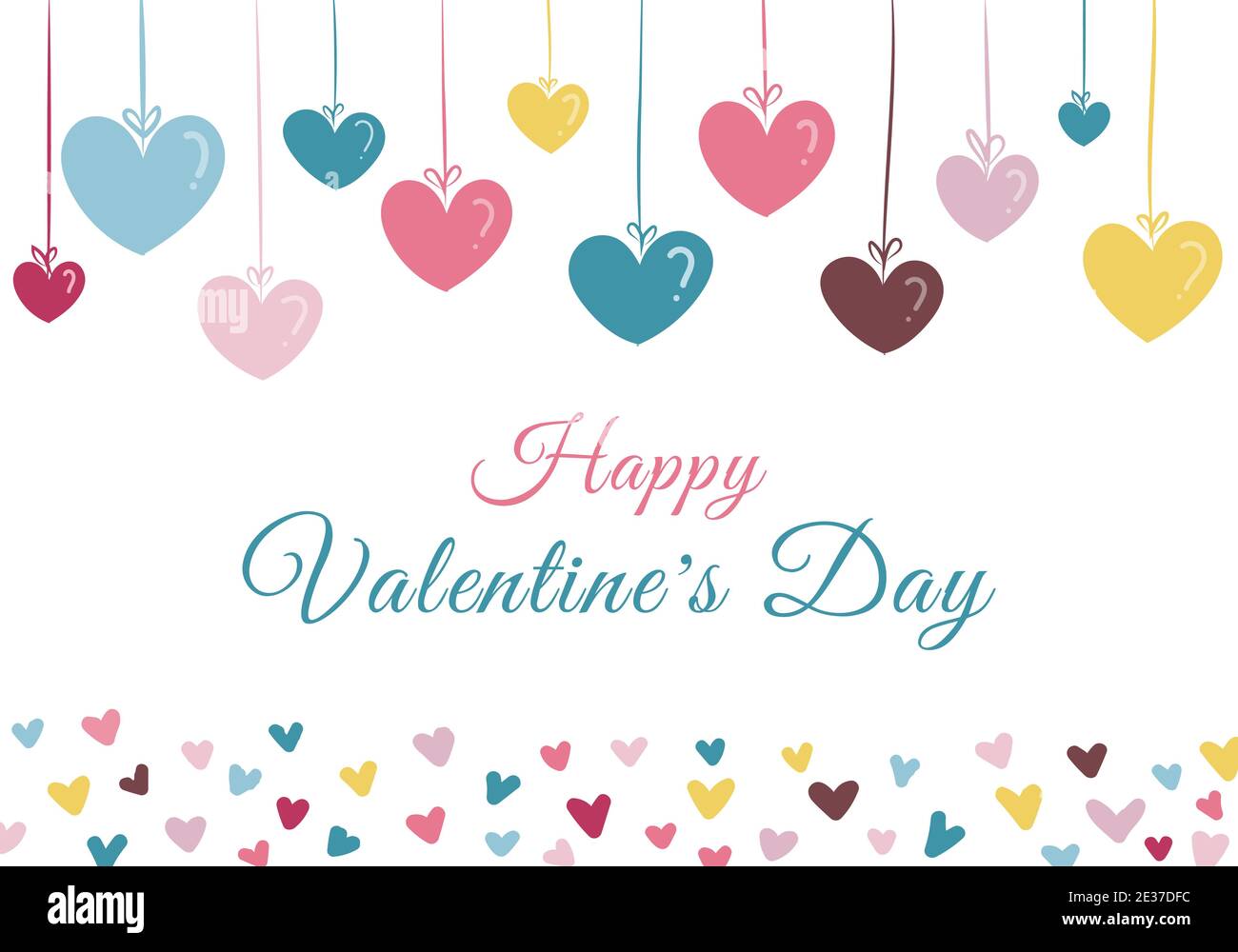 Happy valentine's day hand drawn many heart pastel color on white ...