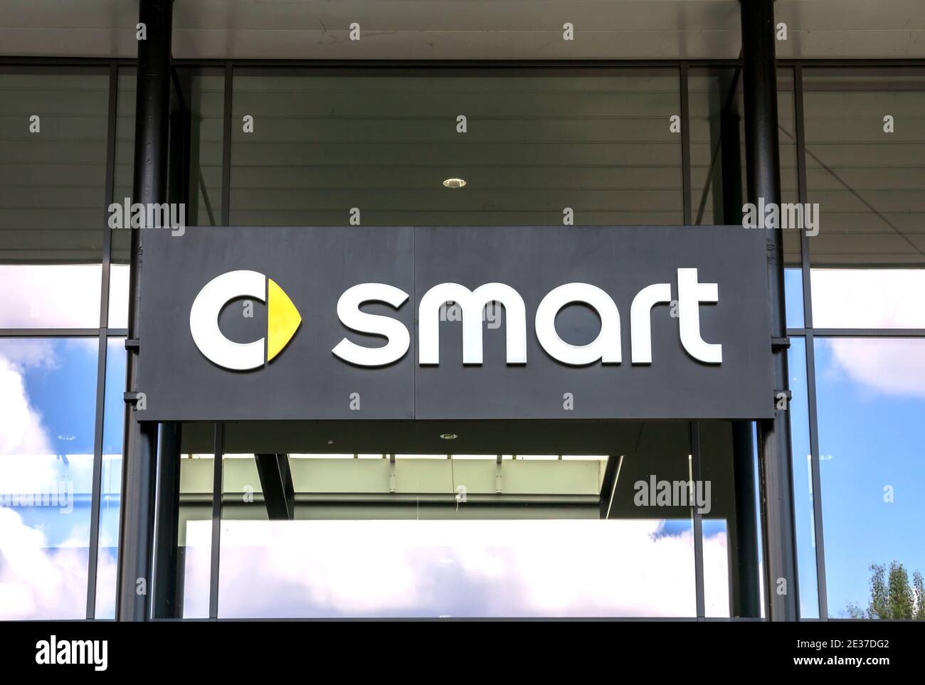 Nurnberg, Germany: A Smart Fortwo car exhibited in front of the ...