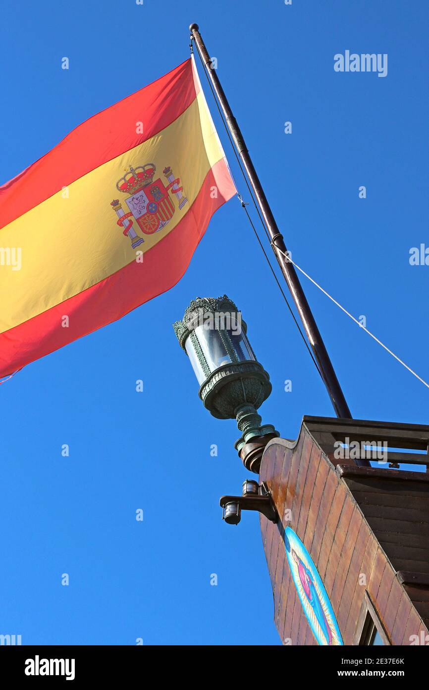 The Spanish flag flies proudly from the stern of "El Galeon", a full ...