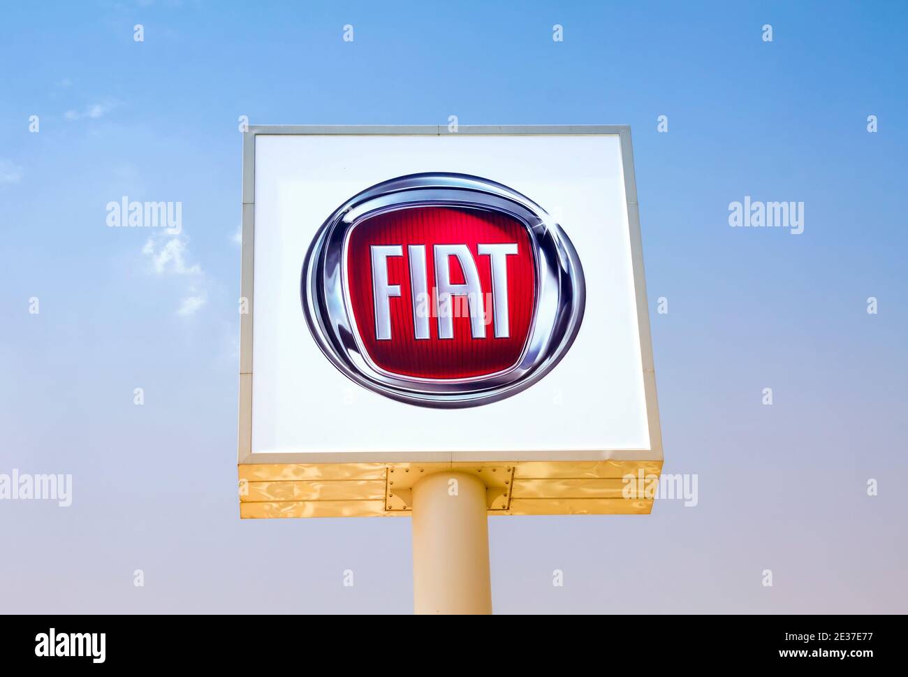 Fiat car dealership signboard. FIAT is Italian manufacturer vehicles ...