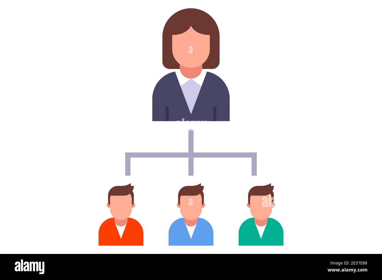 scheme girl boss manages subordinates. woman superior over men. flat ...