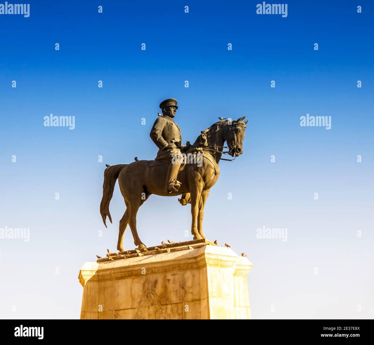 The statue of Ataturk and national flags of modern Turkey in Ulus ...