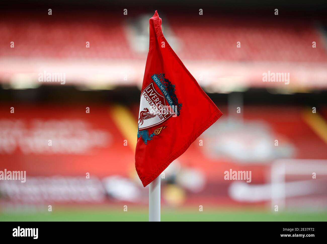 A view of a corner flag before the Premier League match at Anfield ...