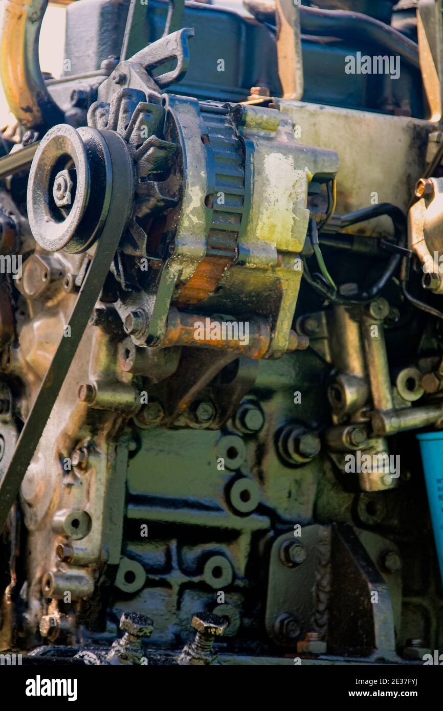Closeup detail of the old motorboat engine Stock Photo - Alamy