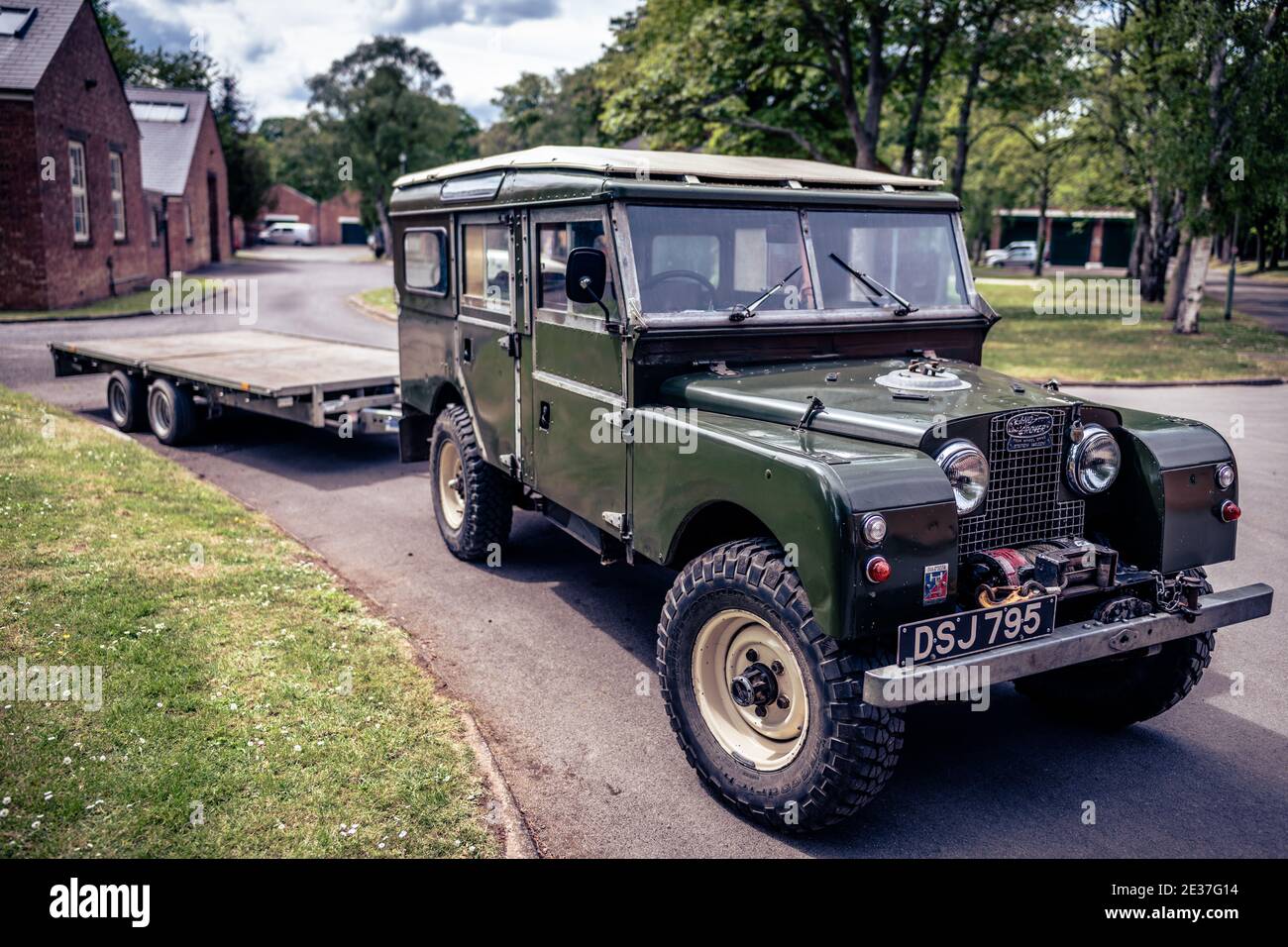 LWB Series 1 Landrover with trailer at Bicester Heritage Stock Photo ...