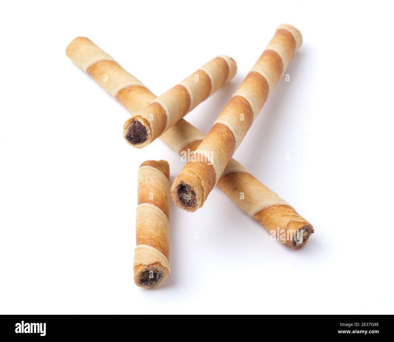 Rolled wafer snacks on white Stock Photo - Alamy