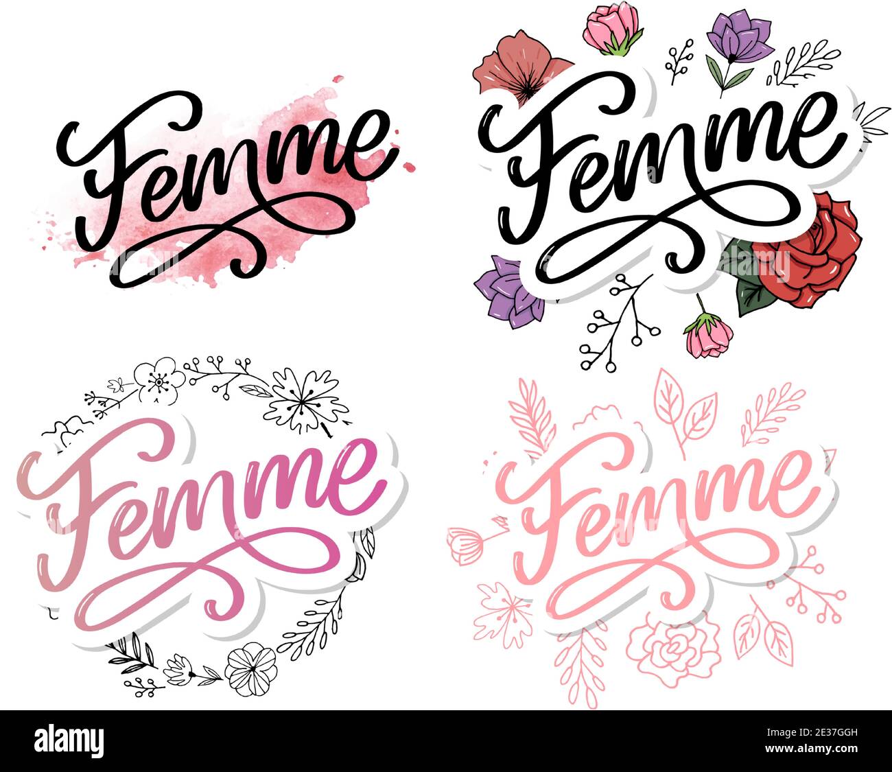 decorative femme text lettering calligraphy 3D brush Stock Vector Image ...