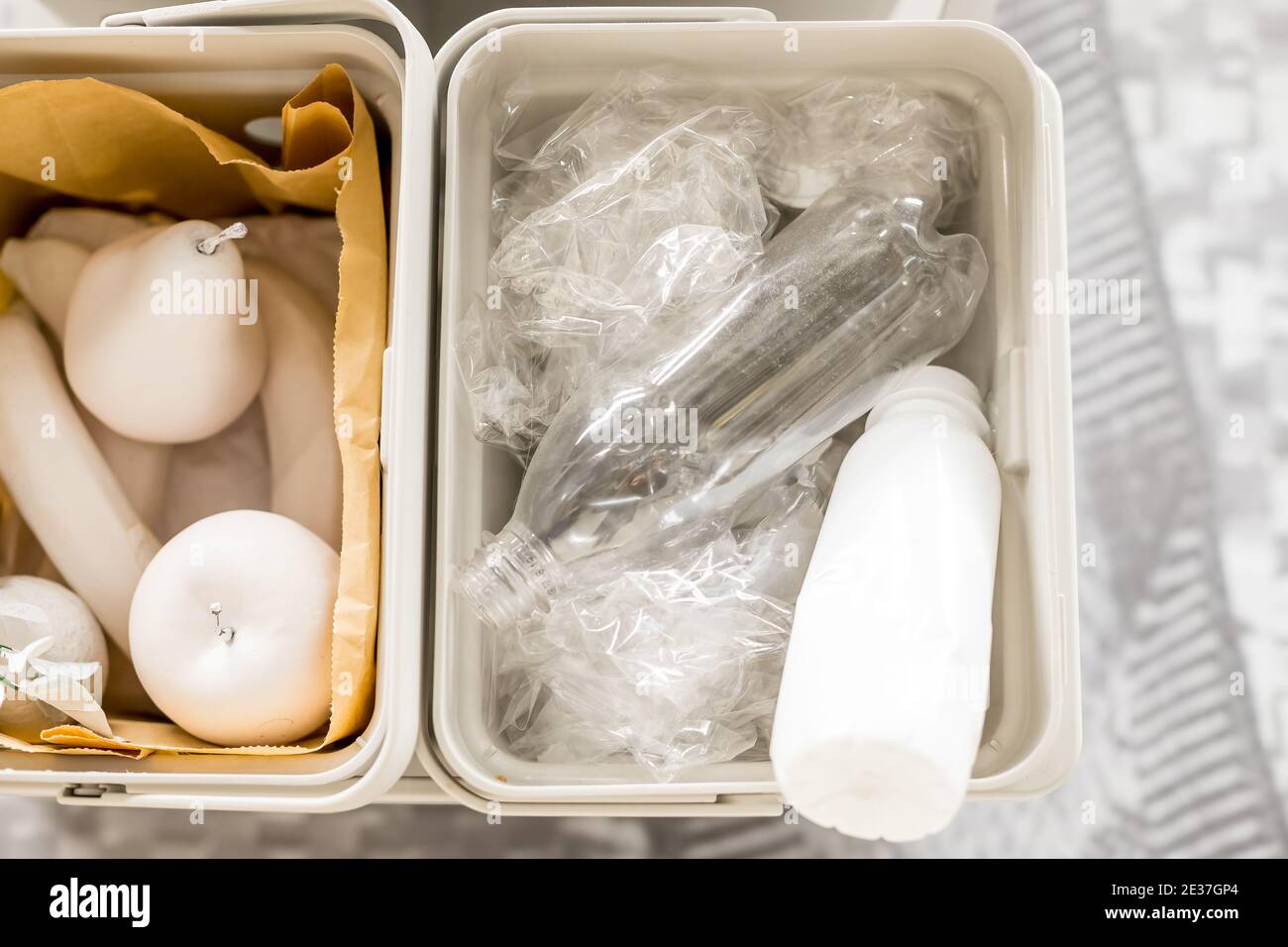 Trash to separate garbage to recycle. Waste separation rubbish before ...