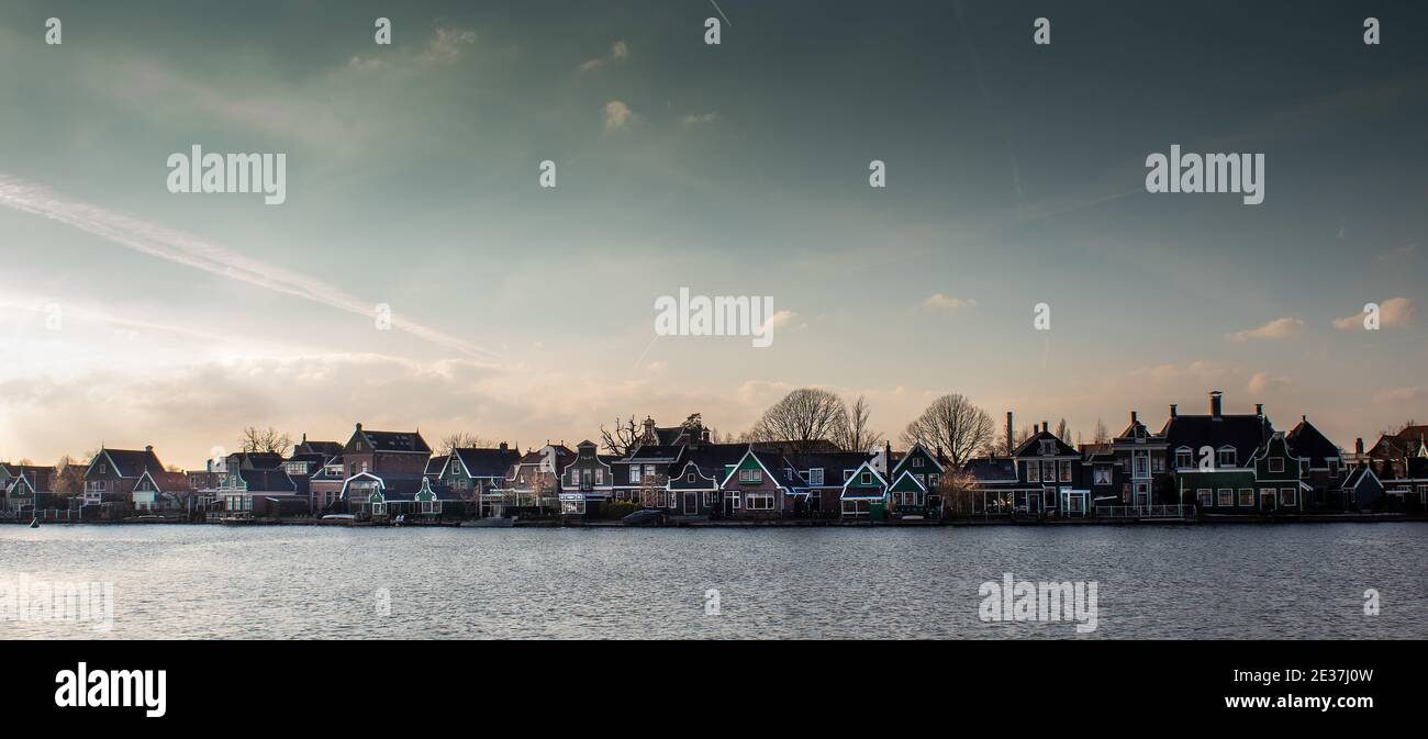 A scenic view of the fishing village in Edam Volendam at Ijsselmeer ...