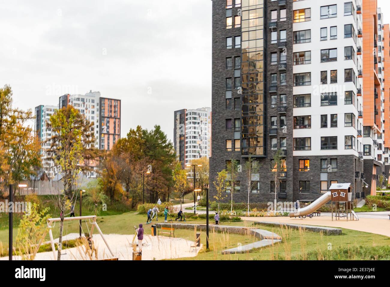 Moscow. Russia. Autumn 2020. Modern courtyards of one of the housing ...