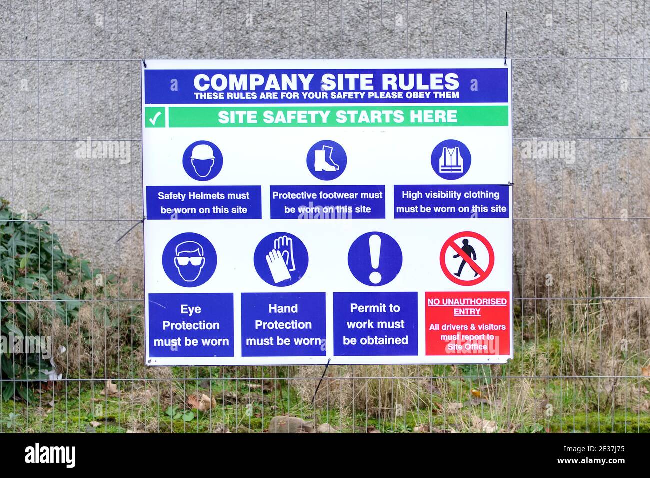 Construction site health and safety message rules sign board signage on ...