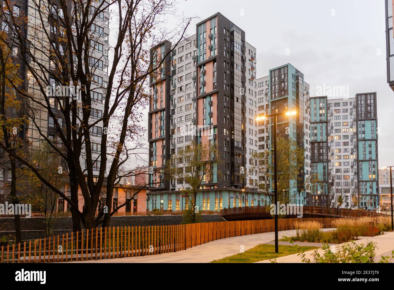 Moscow. Russia. Autumn 2020. Modern courtyards of one of the housing ...