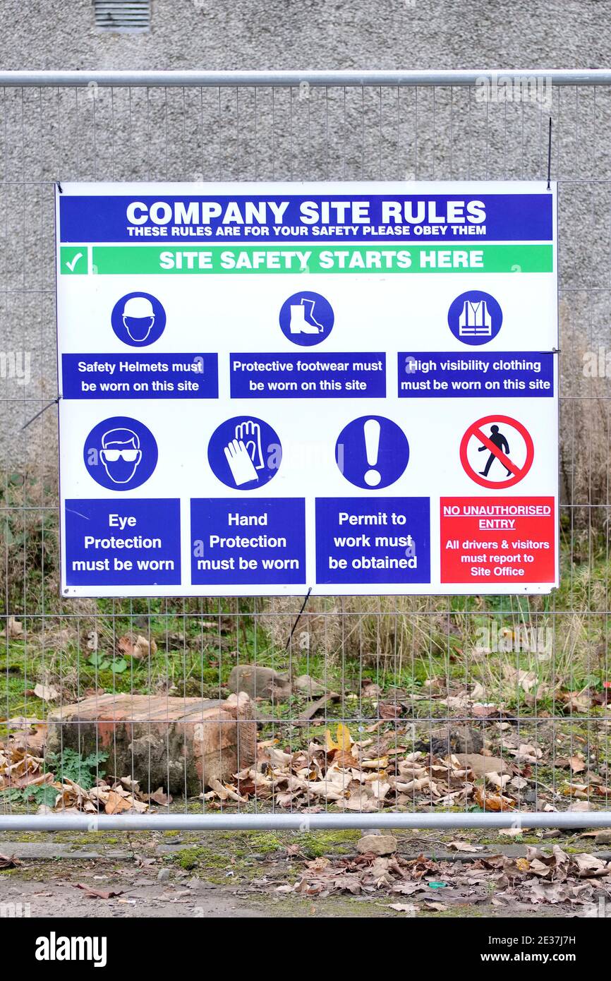 Construction site health and safety message rules sign board signage on ...