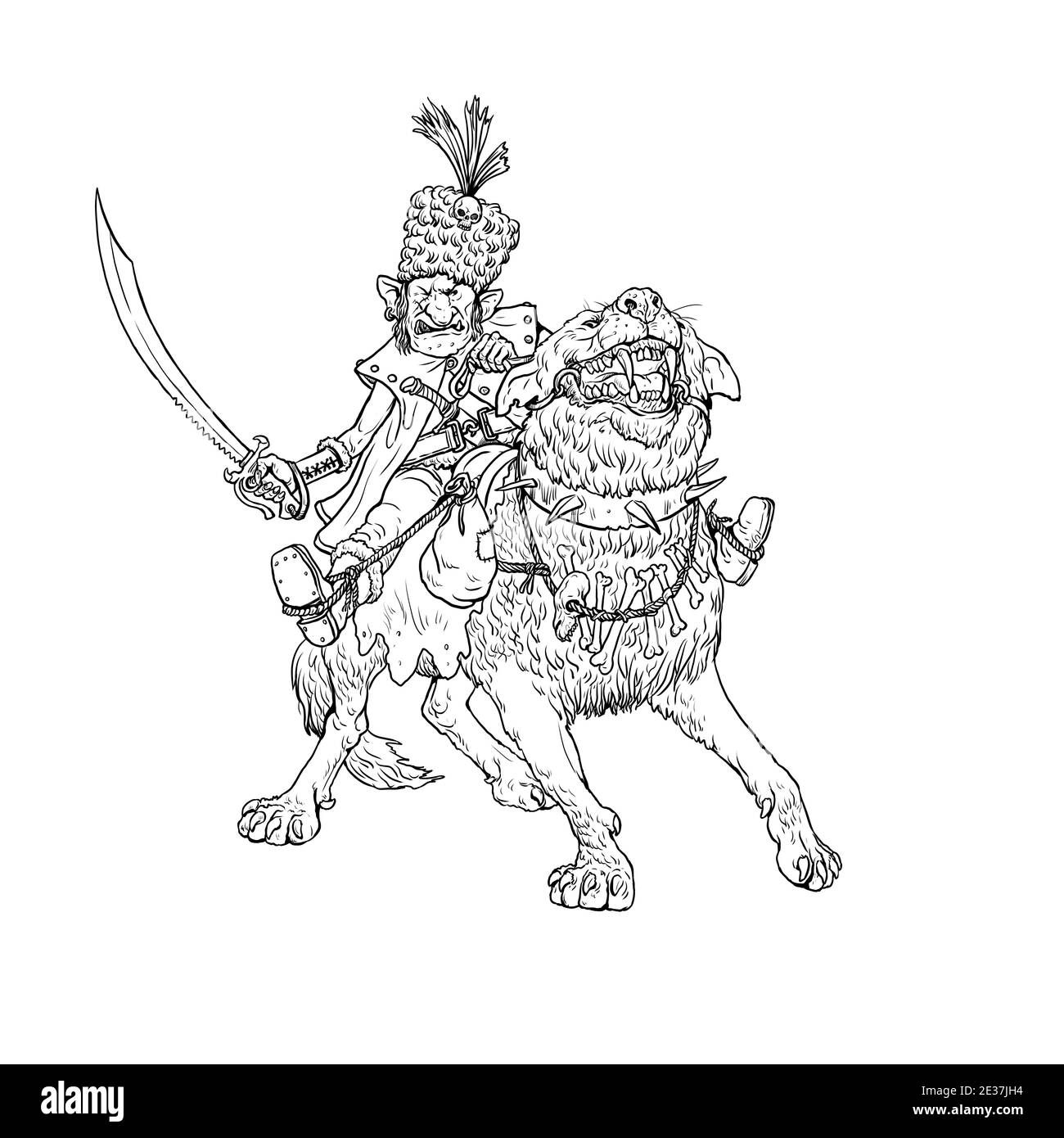 Worse goblin on the wolf. Fantasy Ogre drawing Stock Photo - Alamy